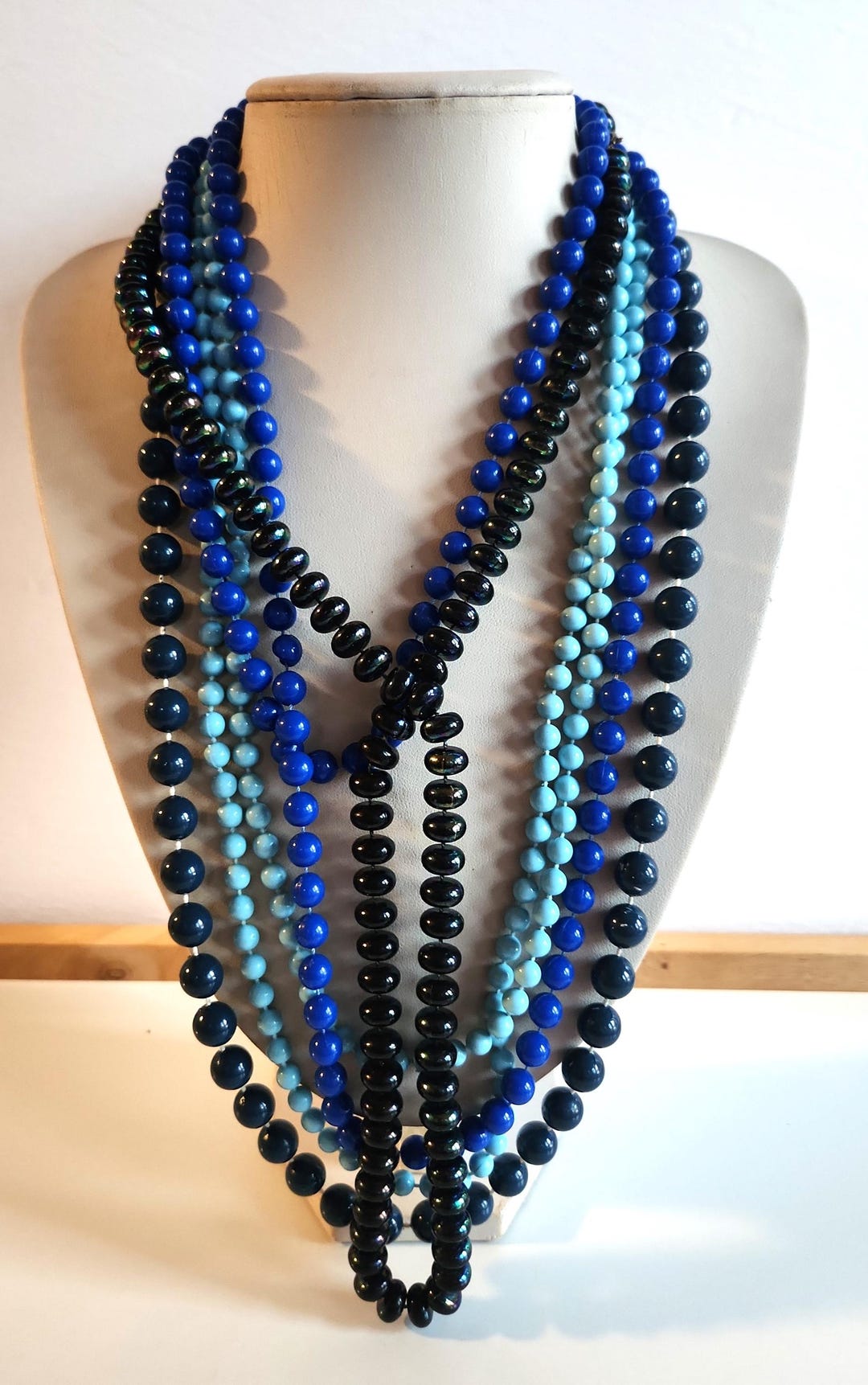 Vintage Lot 4 Pcs Shades of Blue Plastic Beaded Necklace for Wear Craft ...