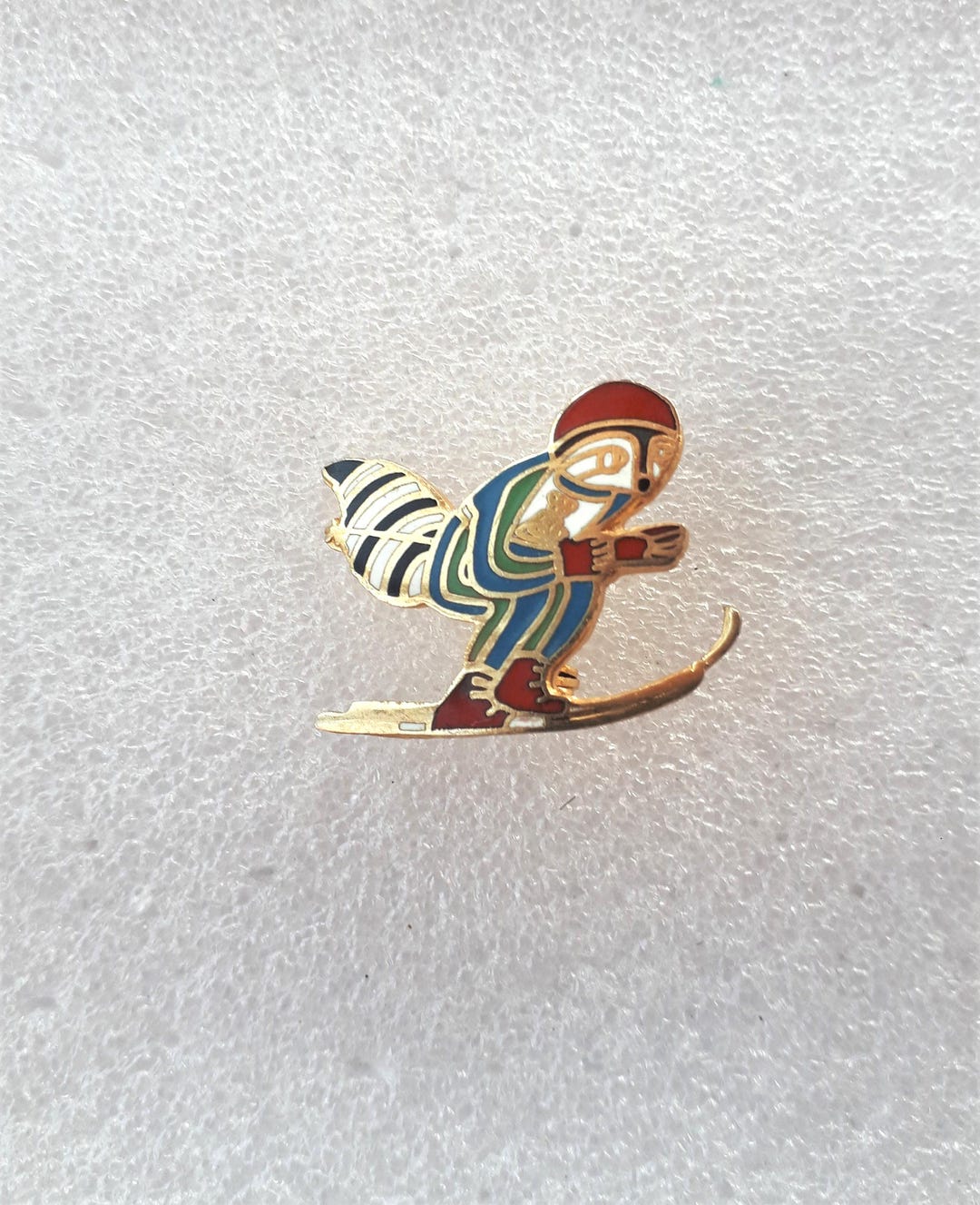 Vintage 1978 Skiing Roni Raccoon Mascot Winter Games Sport Enamel ...