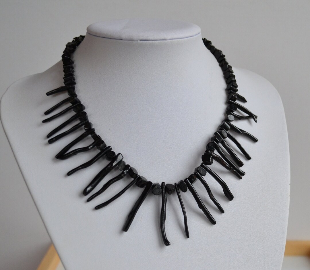 Spectacular Vintage 70s Carved Black Coral Choker Necklace With Huge ...