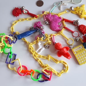 Vintage 80s Multi-color Plastic Charm Necklace With 11 Huge Figural ...