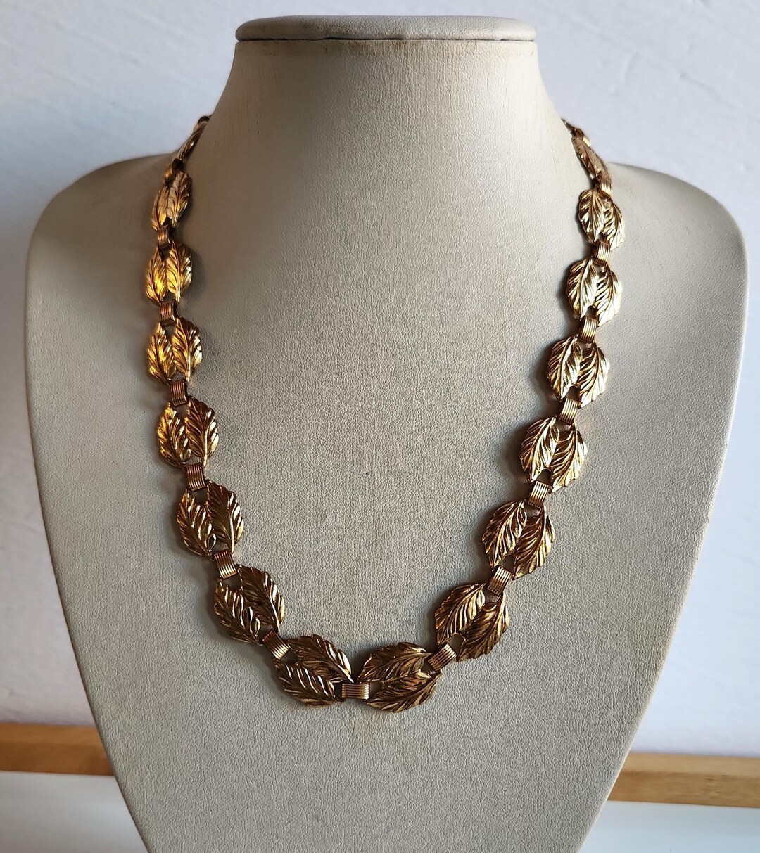 Vintage Old Gold Plate Double Leaf Panel Link Necklace - Etsy