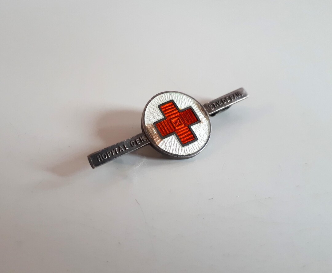 Antique Sterling Silver Guilloche Enamel Red Cross Brooch, Hospital ...