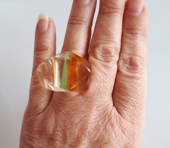 RUNWAY massive sculptural transparent lucite ring wit… - Gem