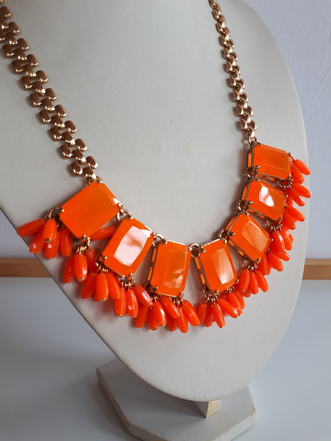 Superb J. CREW Signed Vivid Glowing Neon Orange Resin Plastic Open Back ...