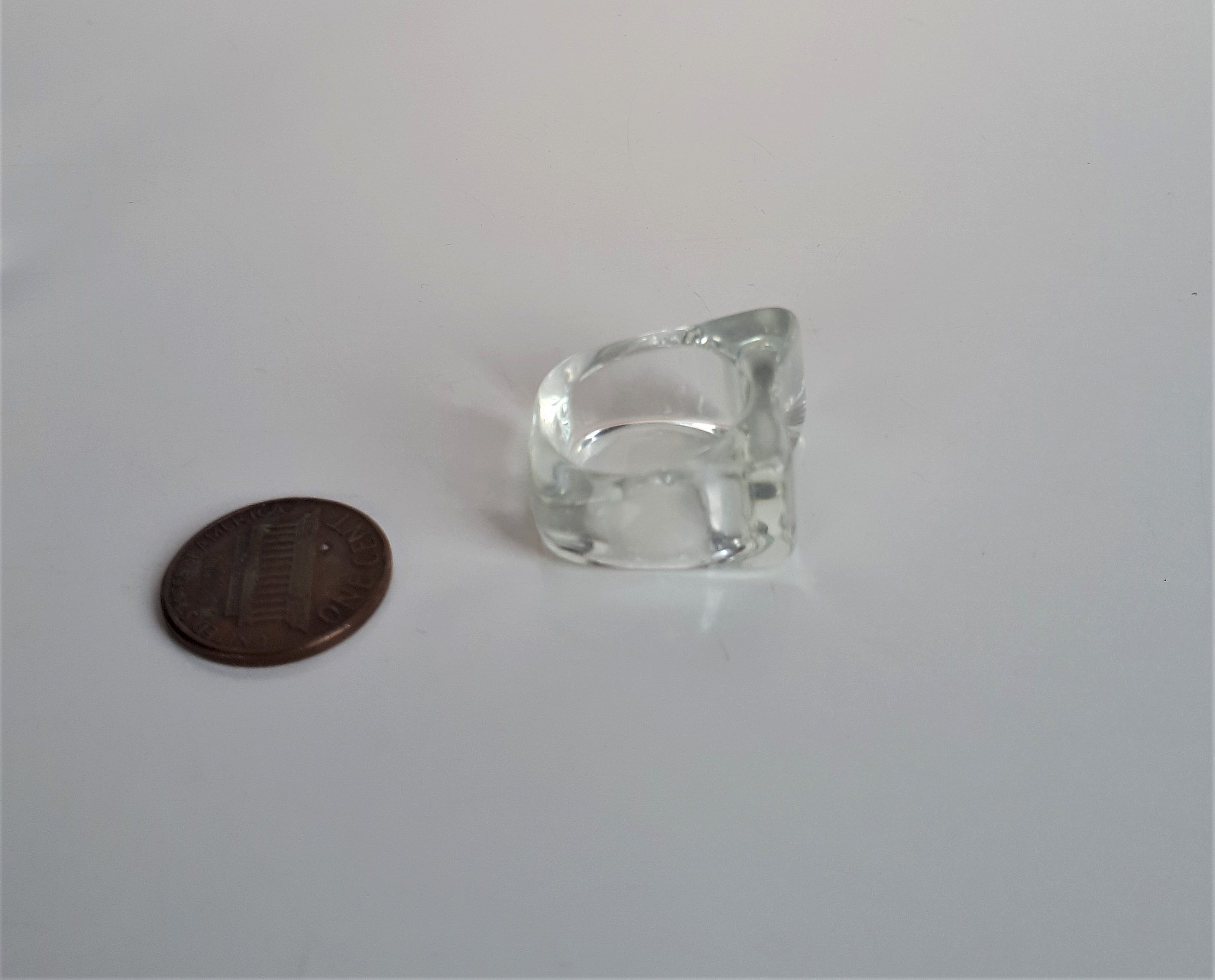 Transparent Clear Lucite Plastic Ring With Concave Wavy Rectangular Top ...