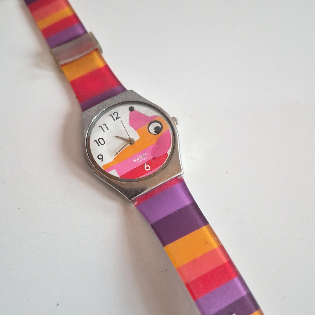 Vintage Swiss Dachshund Dog SWATCH Watch Purple Pink Orange NEED ...