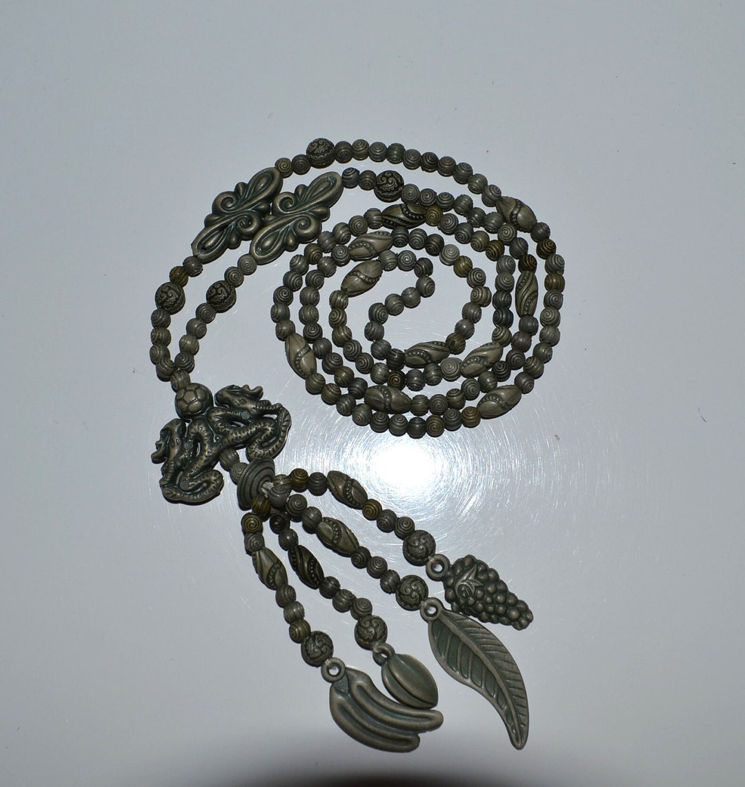 ART DECO Gray Painted Molded Celluloid Beaded Necklace With Fruits and ...