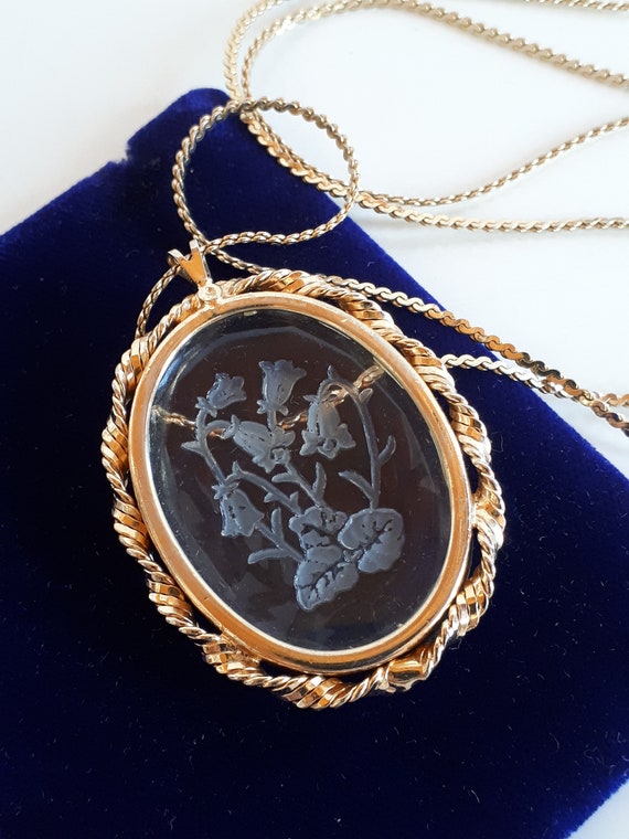 Large Vintage intaglio reverse carved glass oval came… - Gem