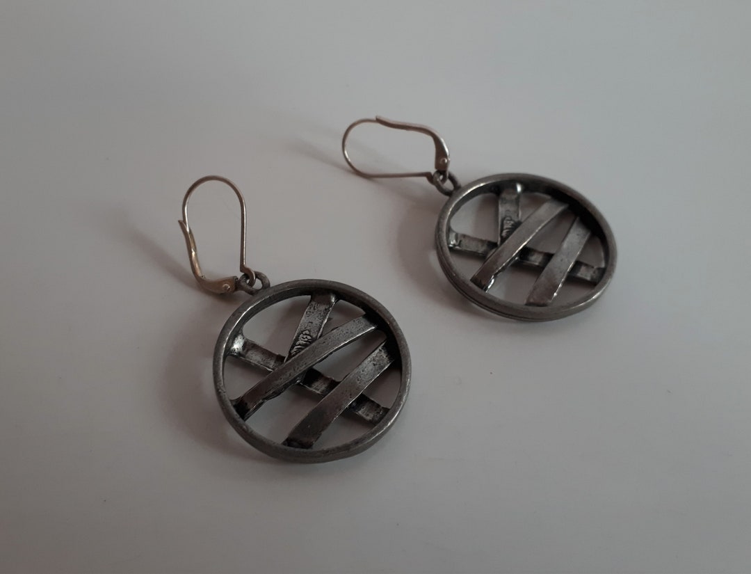 Vintage Modernist Open Work Pewter Circle Dangle Earrings - Etsy