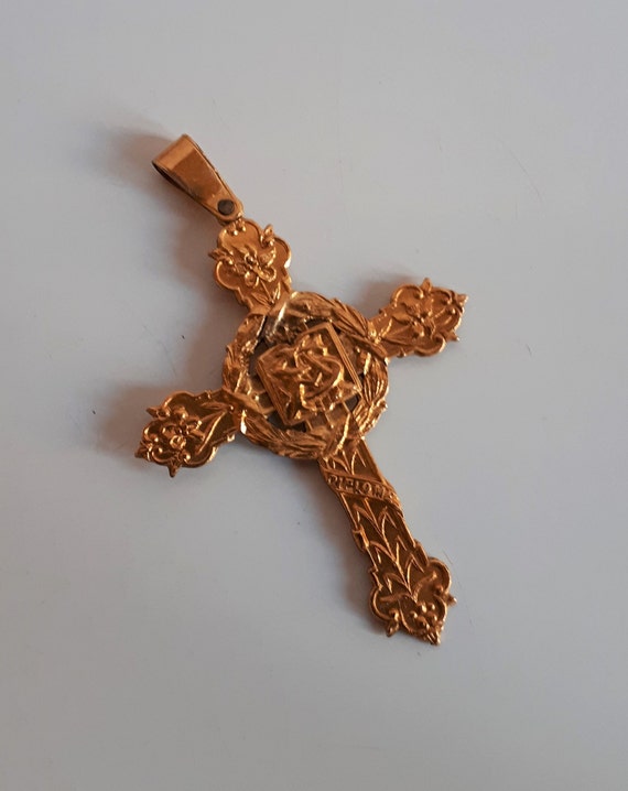 Big ART DECO June 1927 9 Carat K Yellow Gold Cross Crucifix Pendant School Graduation Diploma Pensionat De L ange Gardien Quebec Canada Etsy
