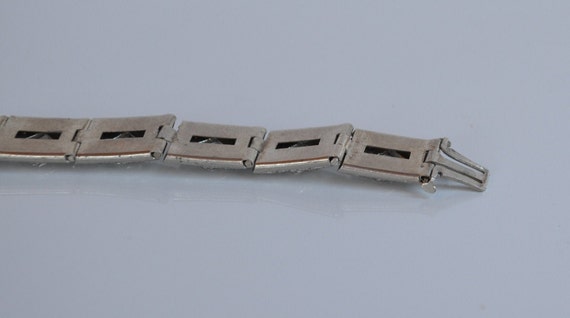 Art Deco textured silver metal panel link Bracelet wi… - Gem
