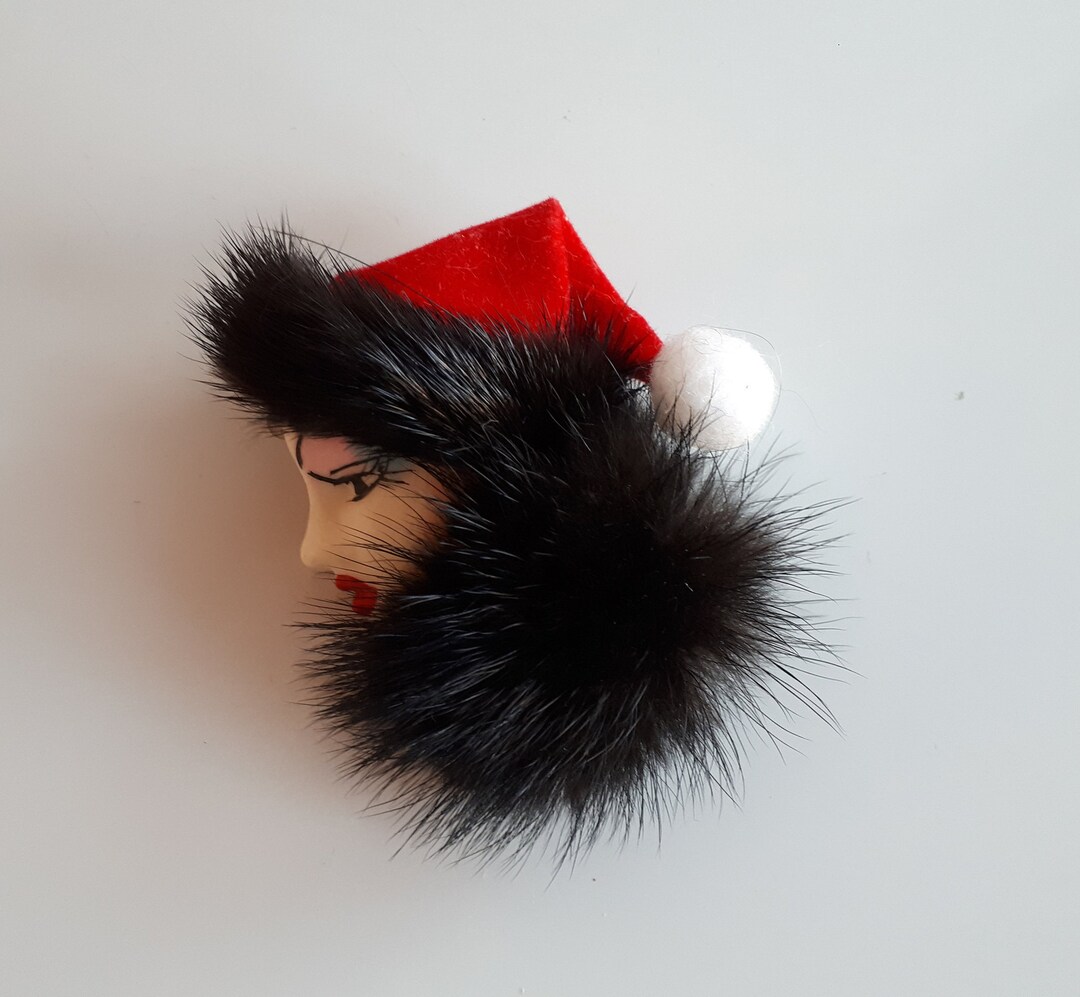 Vintage Santa Lady Brooch, Han Shin Style, Real Fur Trim - Etsy