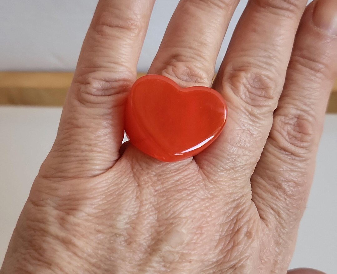 STATEMENT Chunky Red Orange Semi Transparent Lucite Plastic Flat Top ...