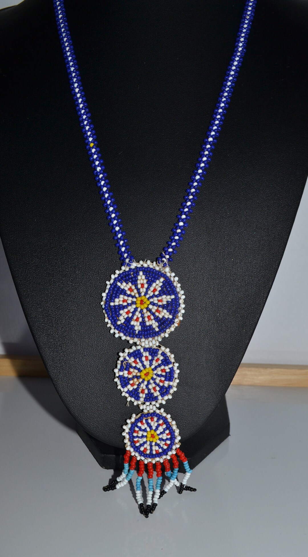 Vintage SOUTHWEST Beadwork Glass Seeds Pendant Necklace With Tiered ...
