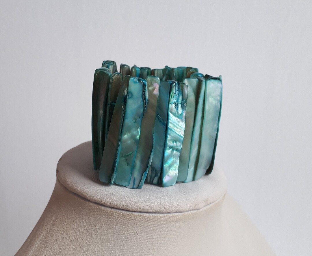 Carved Dyed Blue Iridescent MOP Mother of Pearl Shell Panel Stretch ...