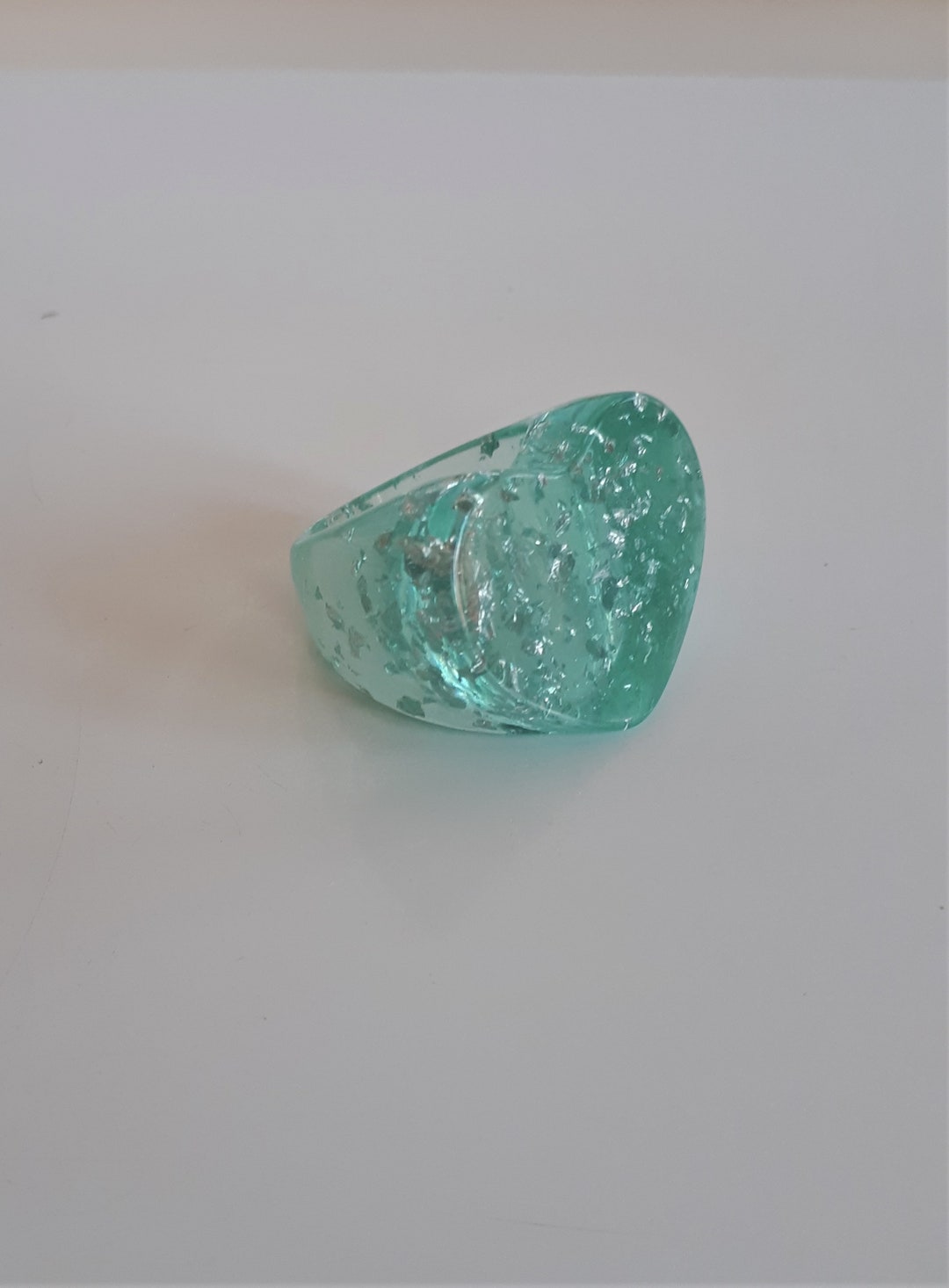 Massive STATEMENT Transparent Blue Lucite Heart Ring With Embedded ...