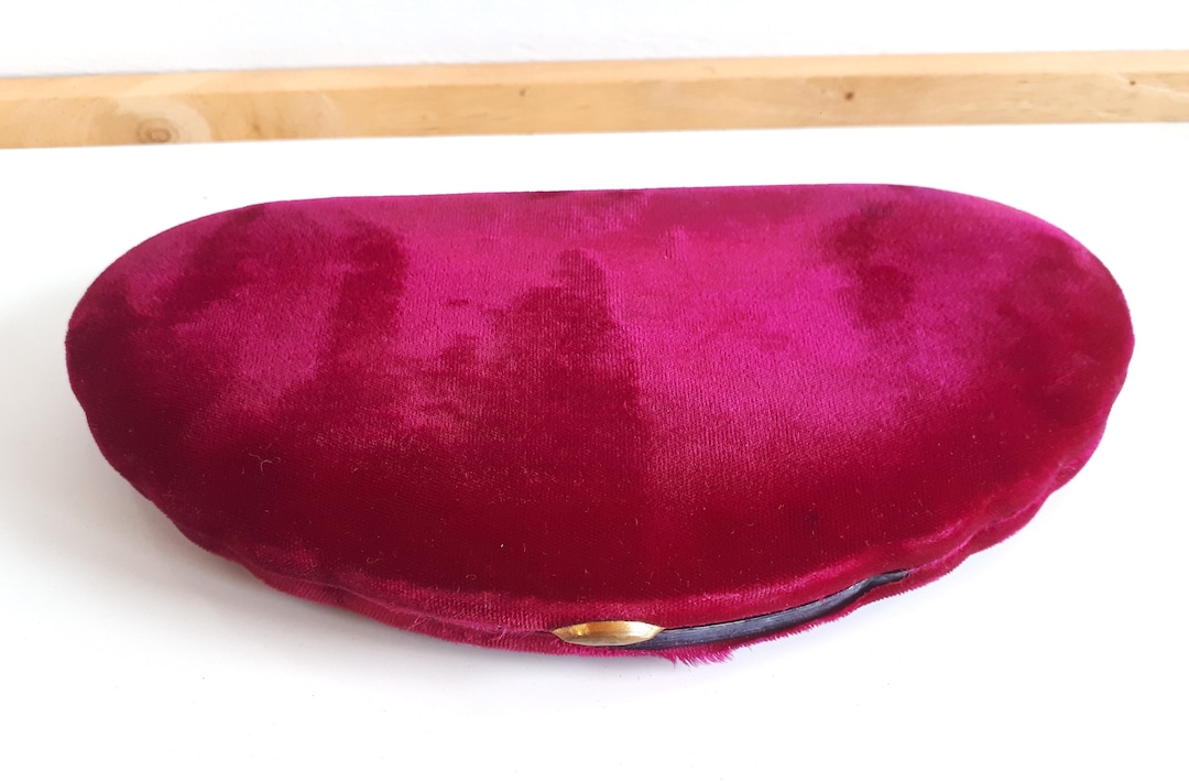 Large Antique Clam Shell Jewelry Box Magenta Pink Purple Velvet and ...