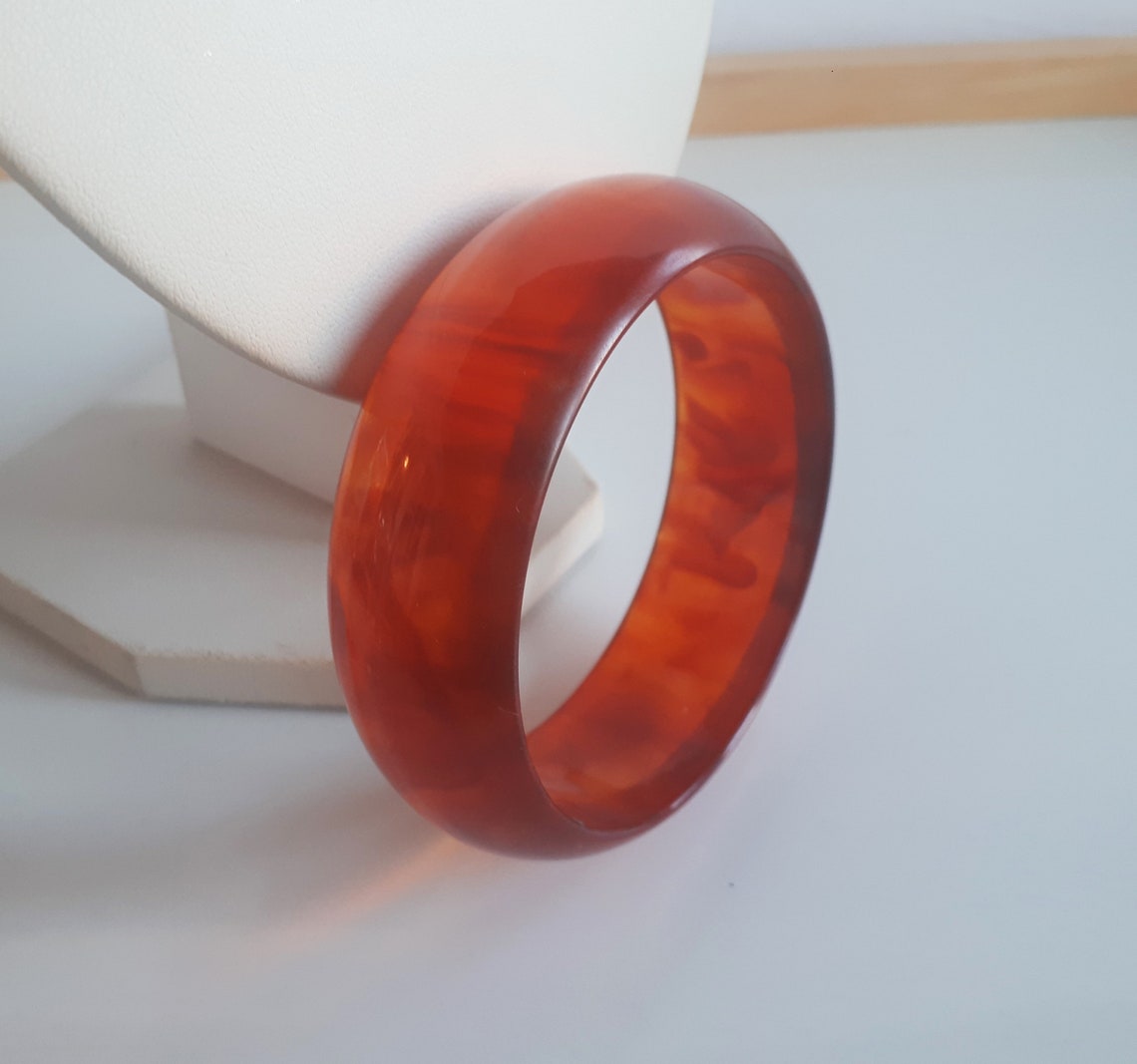 Chunky ART DECO Marbled Burnt Orange Prystal Bakelite Bangle Bracelet ...
