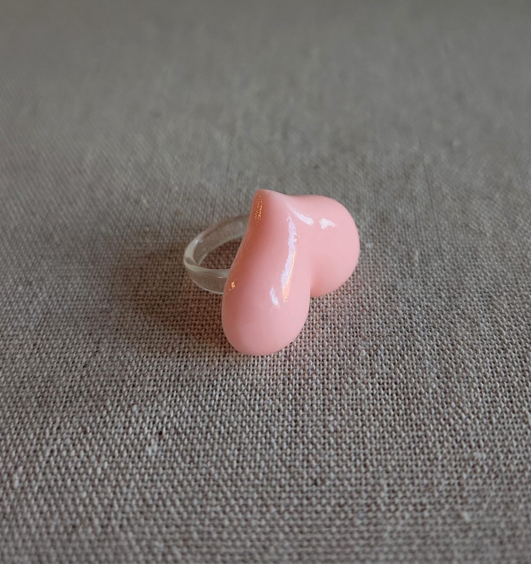 Statement Pink Lucite Plastic Puffy Heart Ring Size 7, Valentine Gift ...