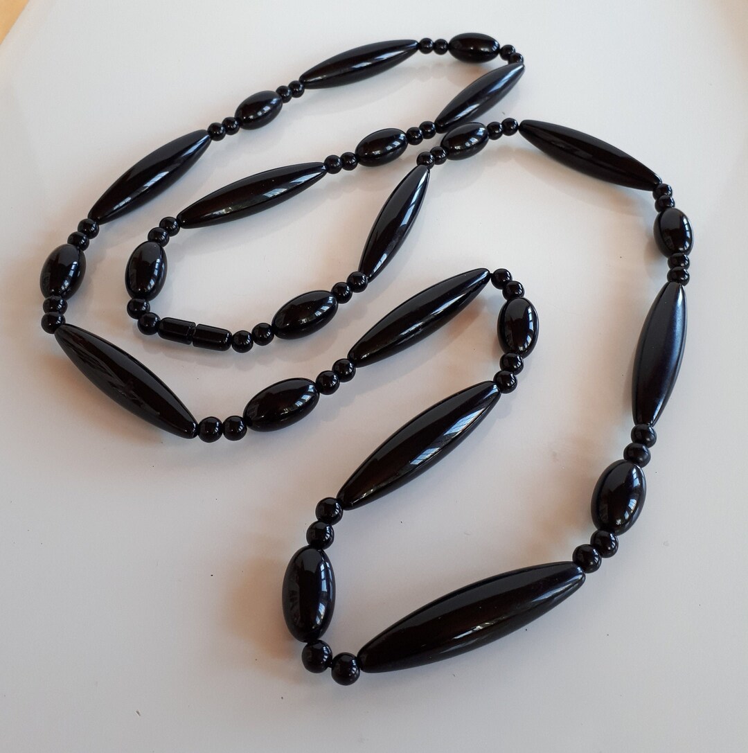 Enormous Antique Victorian Hand Carved Black Whitby Jet Mourning Beaded ...