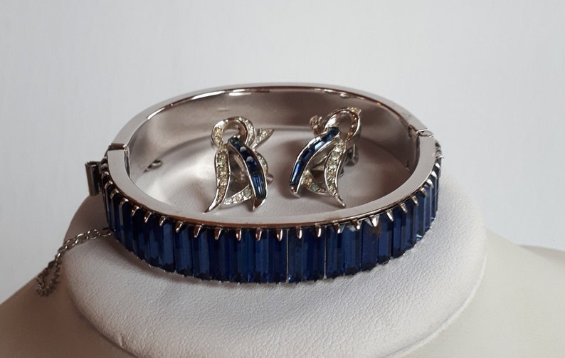 Vintage BOUCHER Designer Invisible Setting Blue Rhinestones Rhodium ...
