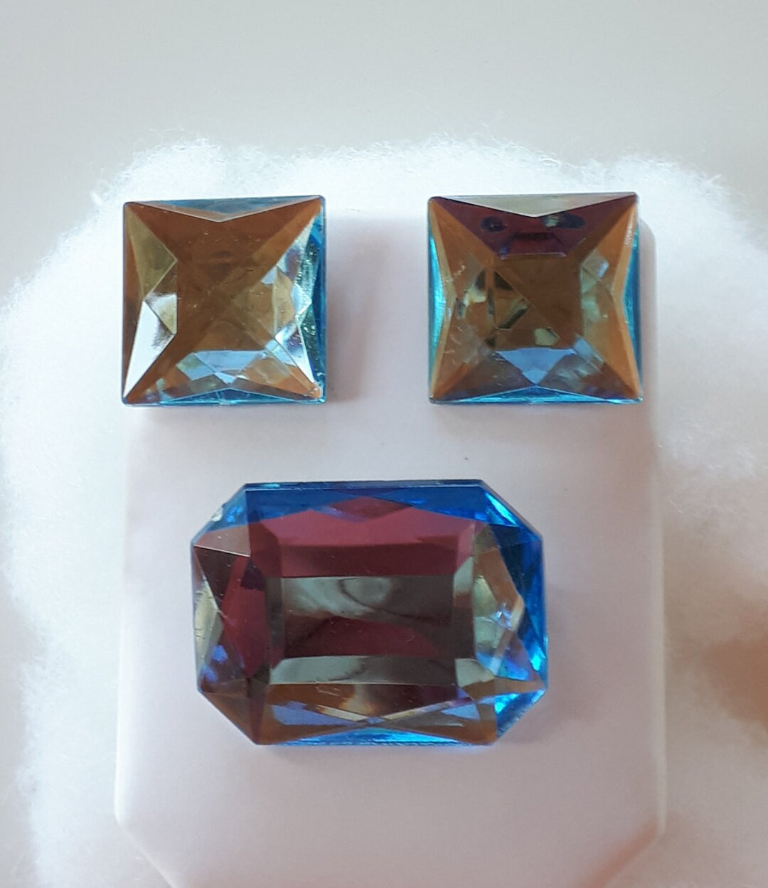 NOS Vintage Translucent Blue Pinkish Brown Faux Saphiret Faceted ...