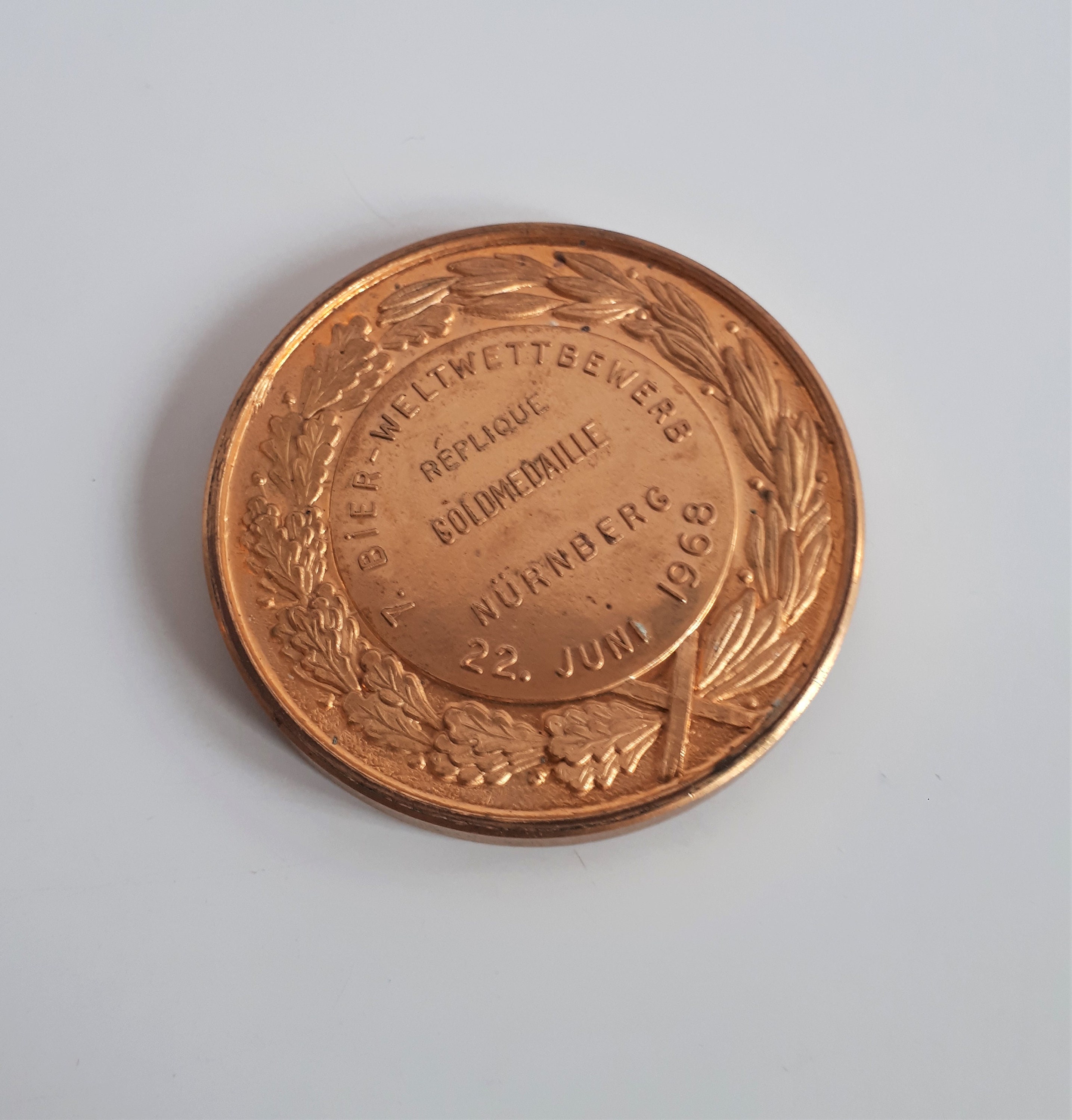 Vintage June 22 1968 Gold Medal Replica 7 Bier Welt Wettbewerb Nurnberg Germany Monde Selection ...