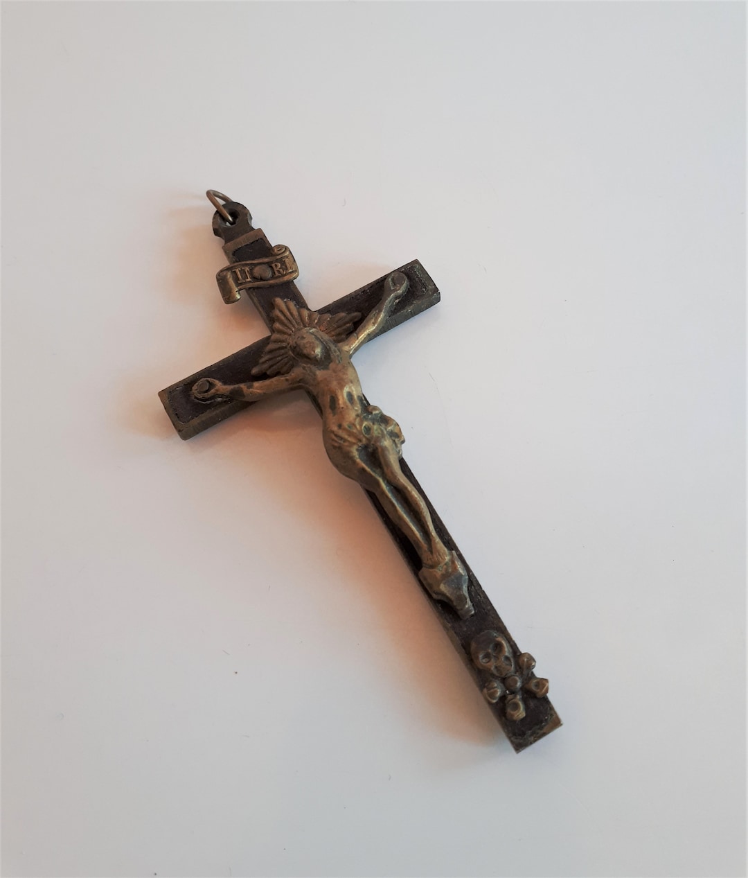 Huge Antique Nun's Vow 6 Nails Brass Brown Wood Pectoral CRUCIFIX With ...