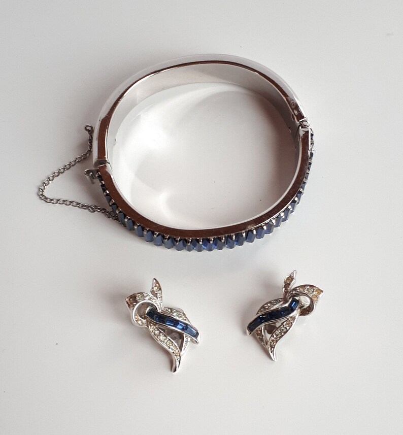 Vintage BOUCHER Designer Invisible Setting Blue Rhinestones Rhodium ...