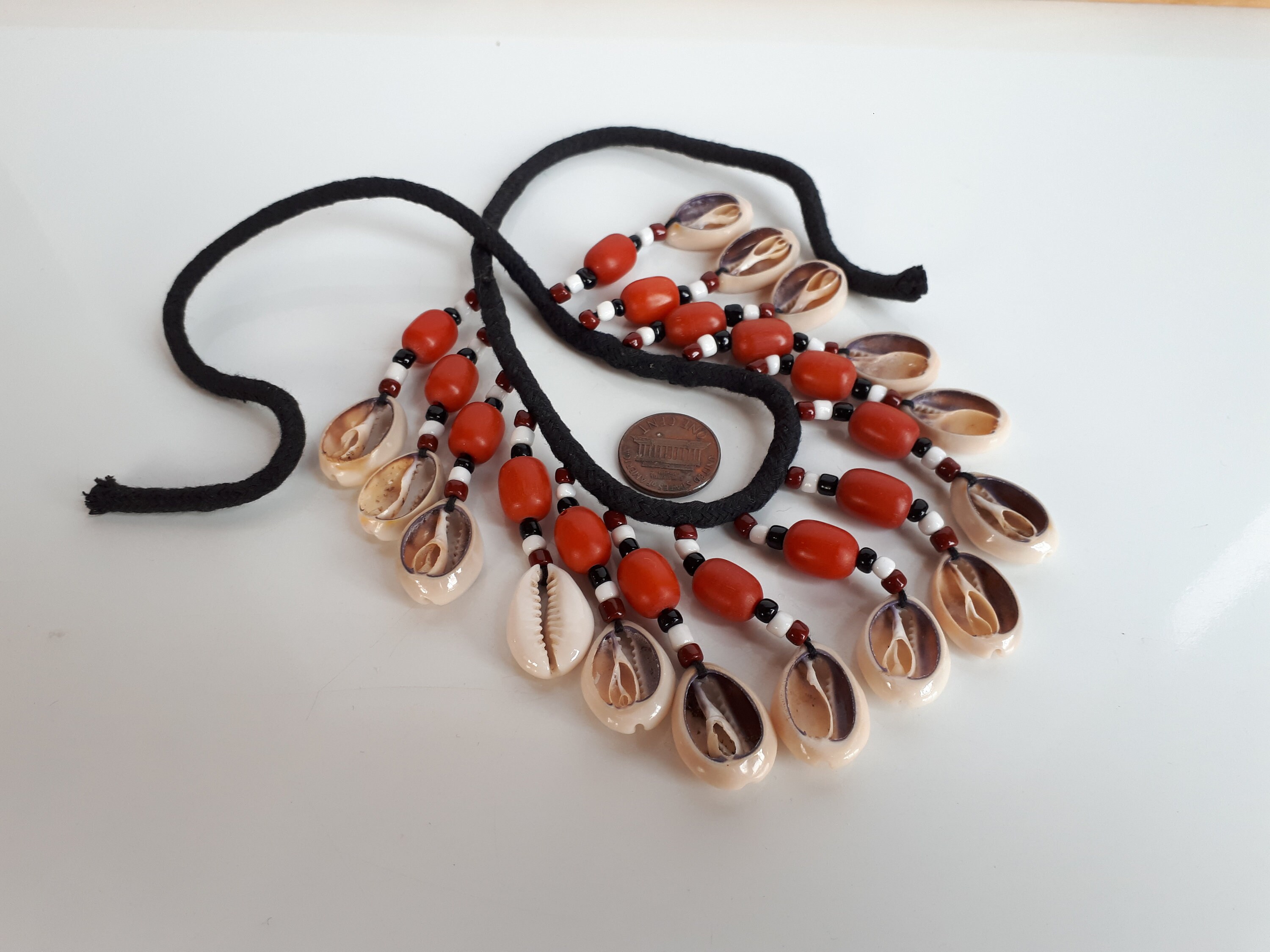 OOAK Vintage Tribal Papua New Guinea Cowrie Shell Bib Necklace Coral ...