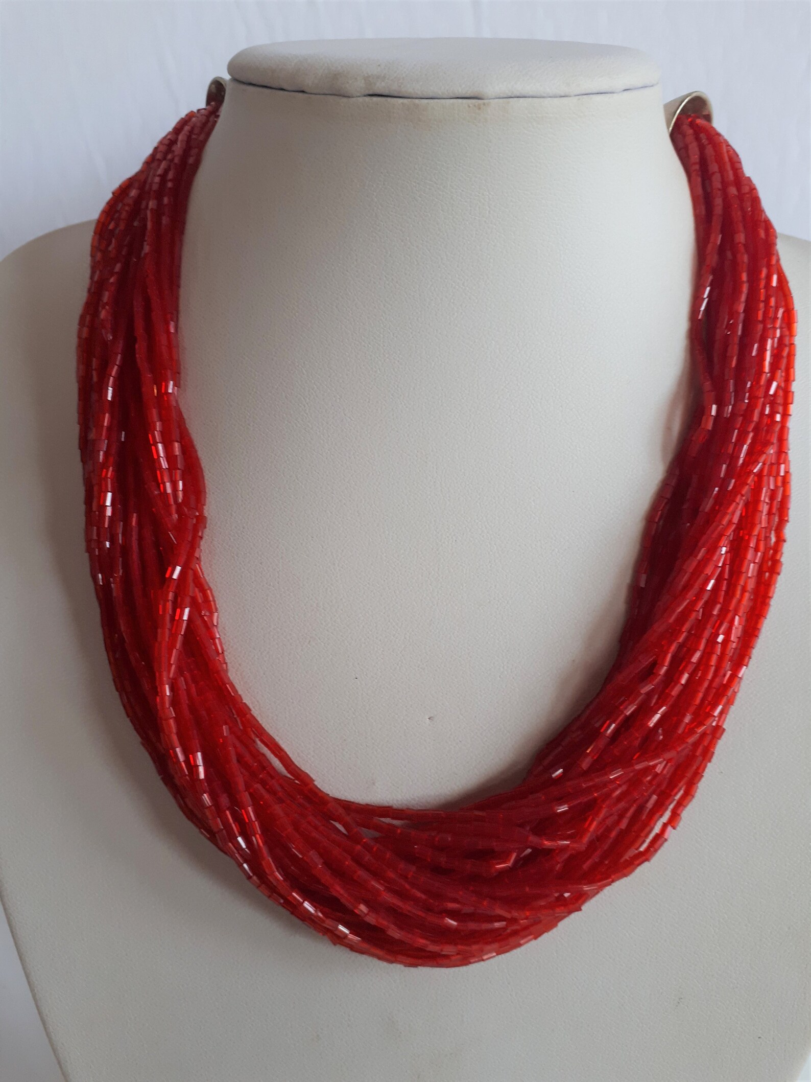 STATEMENT Vintage Brilliant Vivid Red Glass Multi Strand Torsade Choker ...