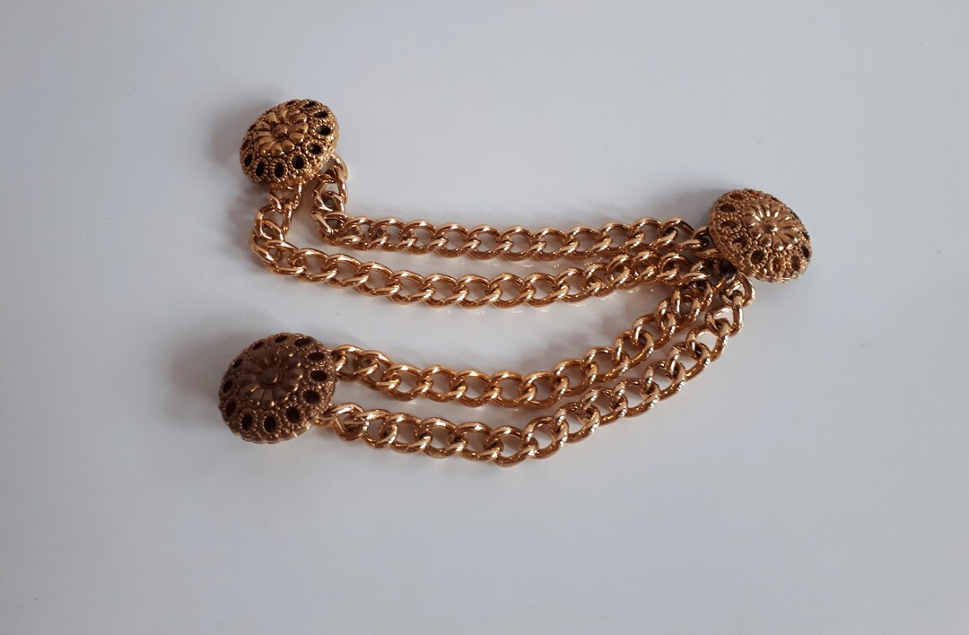 Massive Vintage Gold Tone Metal Double Chain and Plastic Buttons ...