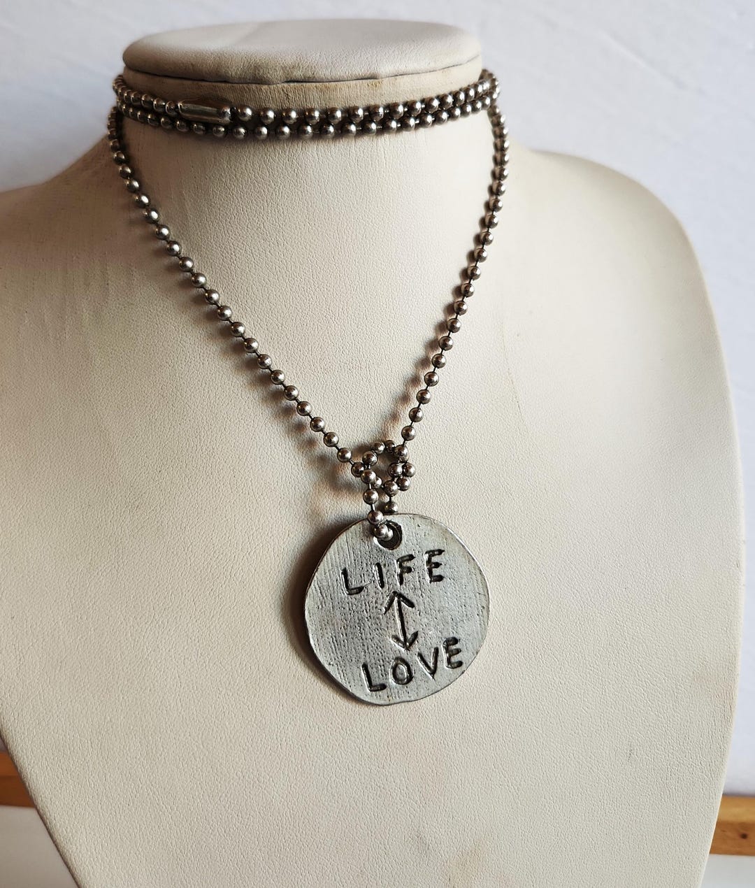 Vintage 'life is Love' Medallion Pendant Necklace, Signed Silver Tone ...