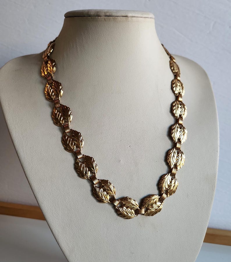 Vintage Old Gold Plate Double Leaf Panel Link Necklace - Etsy