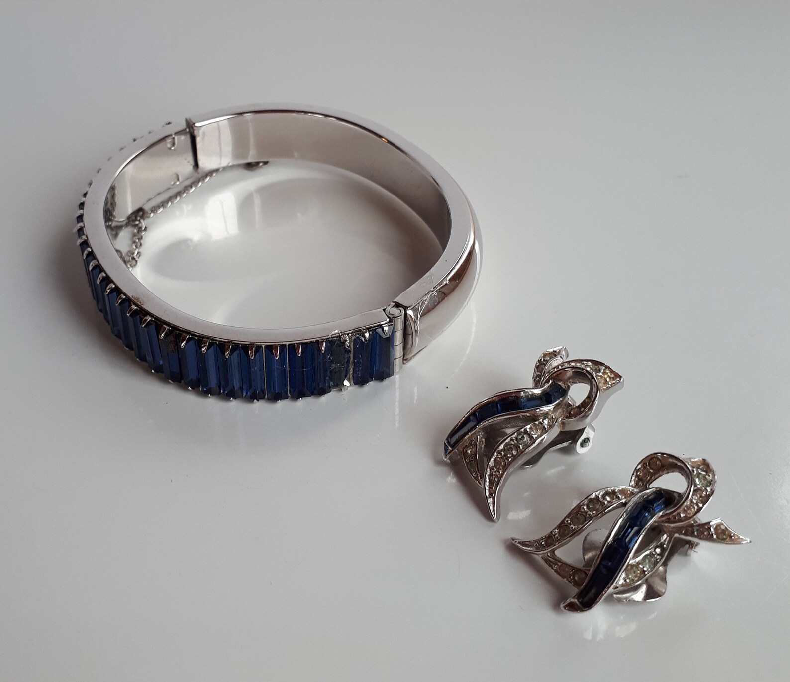 Vintage BOUCHER Designer Invisible Setting Blue Rhinestones Rhodium ...
