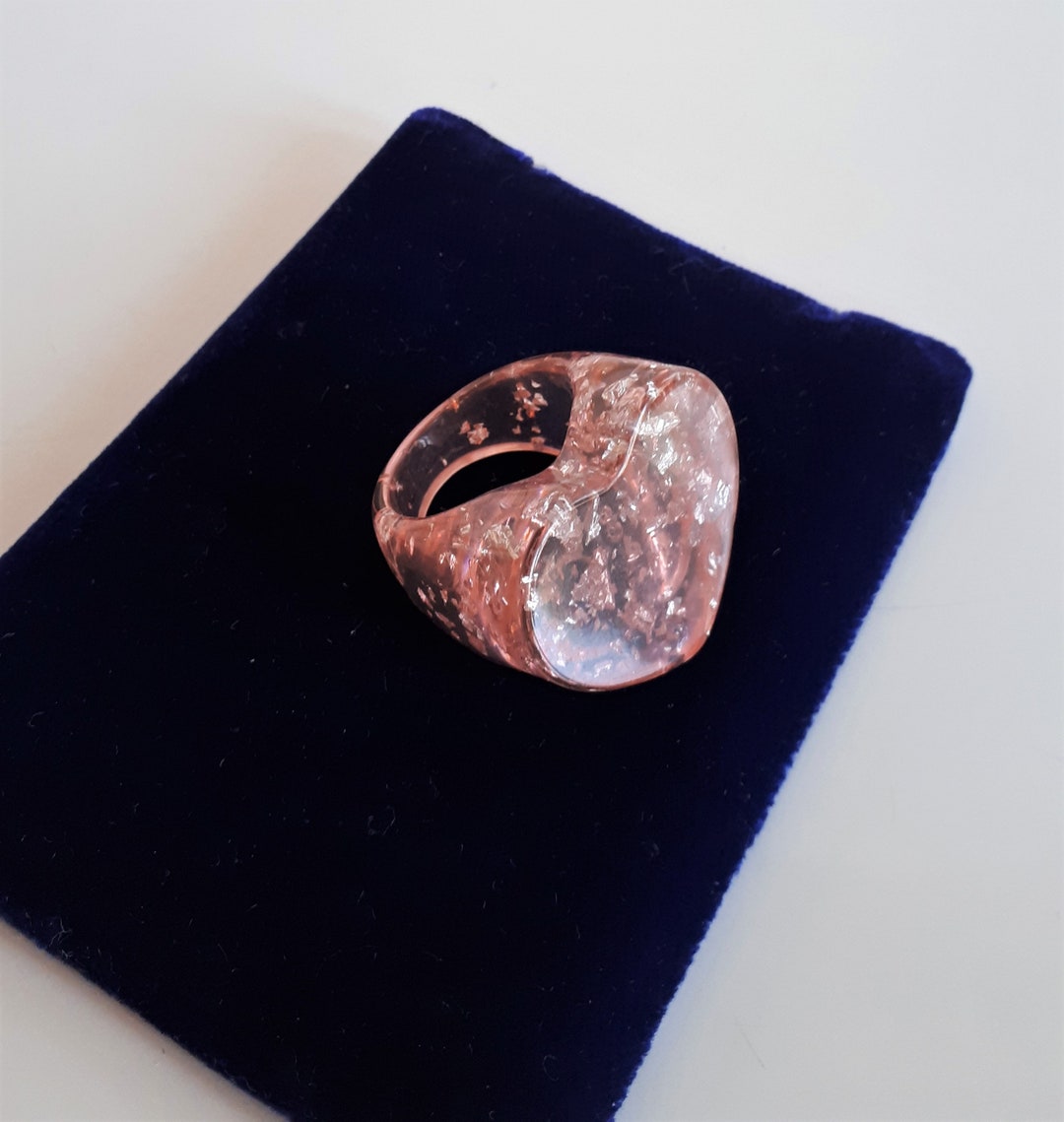 Massive STATEMENT Transparent Pink Peach Lucite Heart Ring With ...