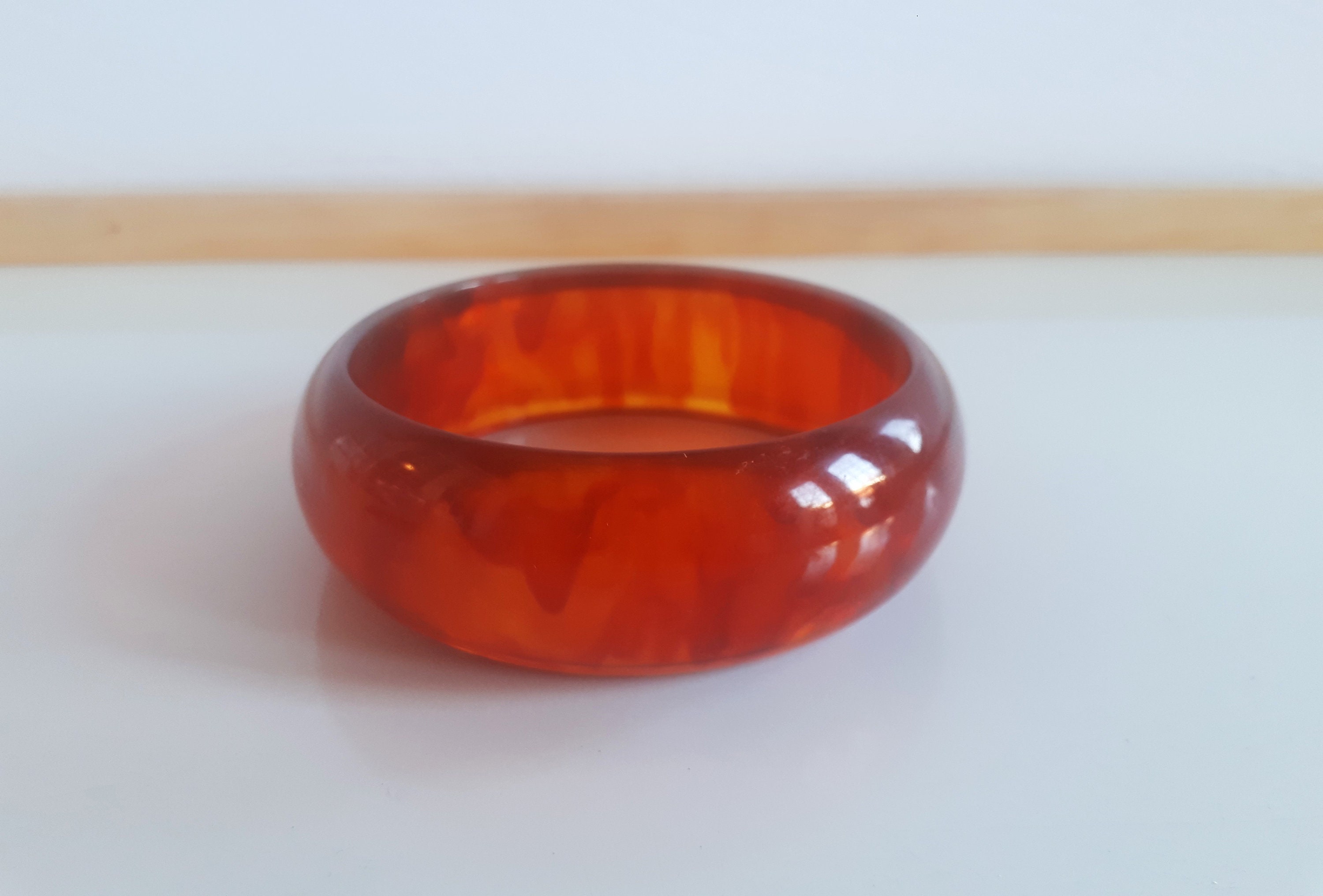Chunky ART DECO Marbled Burnt Orange Prystal Bakelite Bangle Bracelet ...