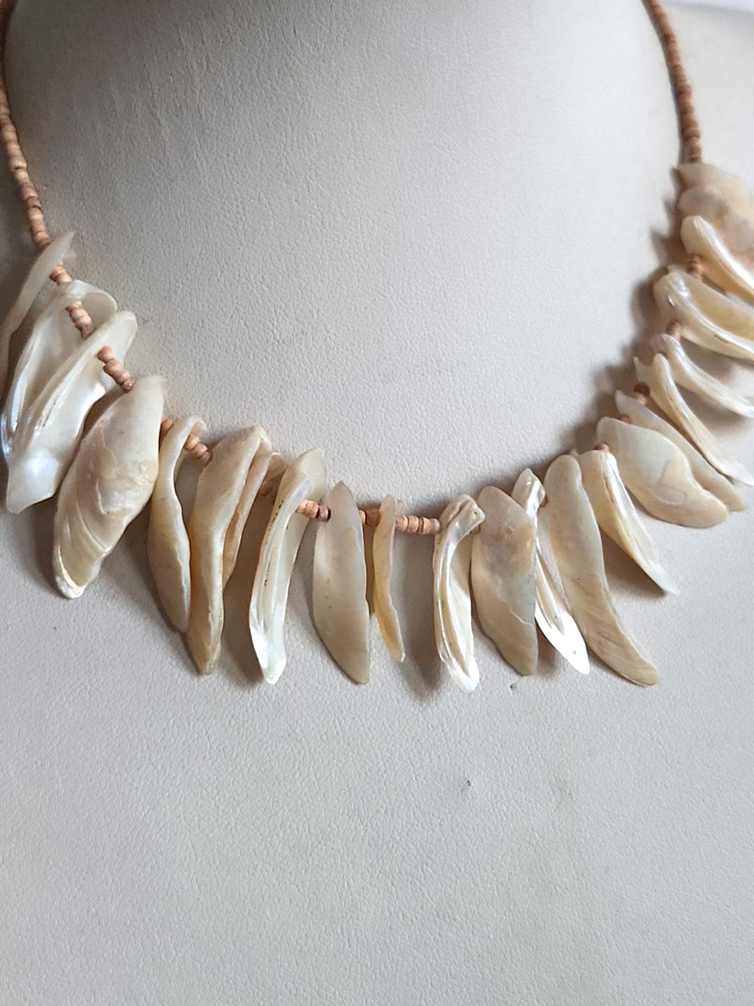 Vintage Carved MOP Shell Bib Necklace, Rustic Spike Design - Etsy
