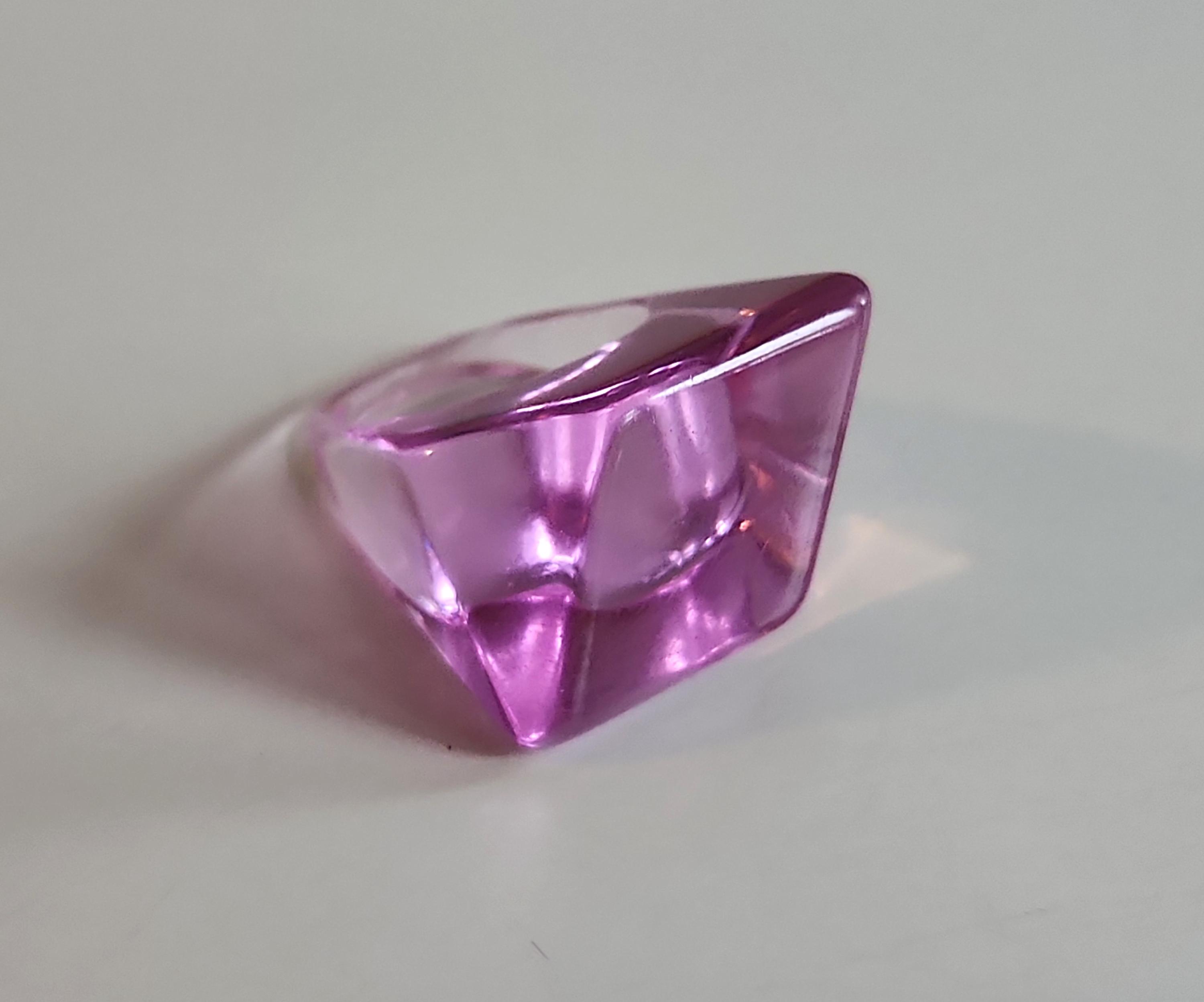 Retro Massive Transparent Pink Lucite Plastic Ring With Flat Geometric ...