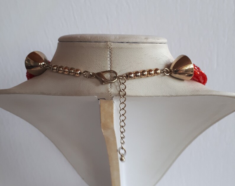 STATEMENT Vintage Brilliant Vivid Red Glass Multi Strand Torsade Choker ...