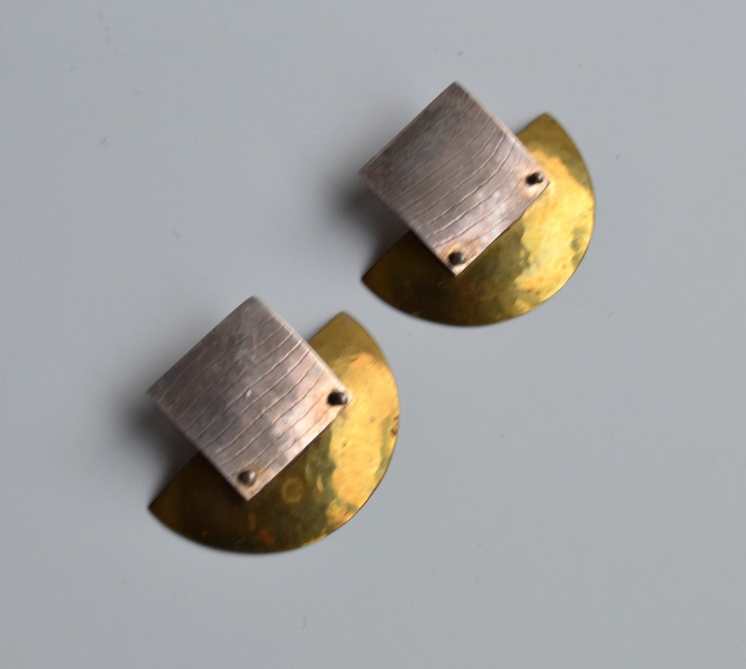 Unique Statement Vintage Signed Sterling Silver and Brass Modernist ...