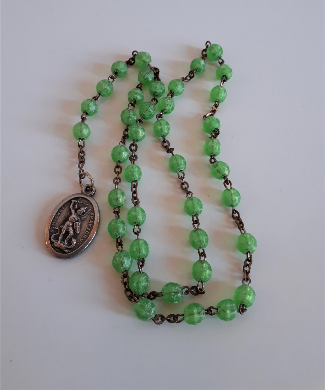 Vintage Green Plastic Saint Michael and the Dragon and Guardian Angel ...