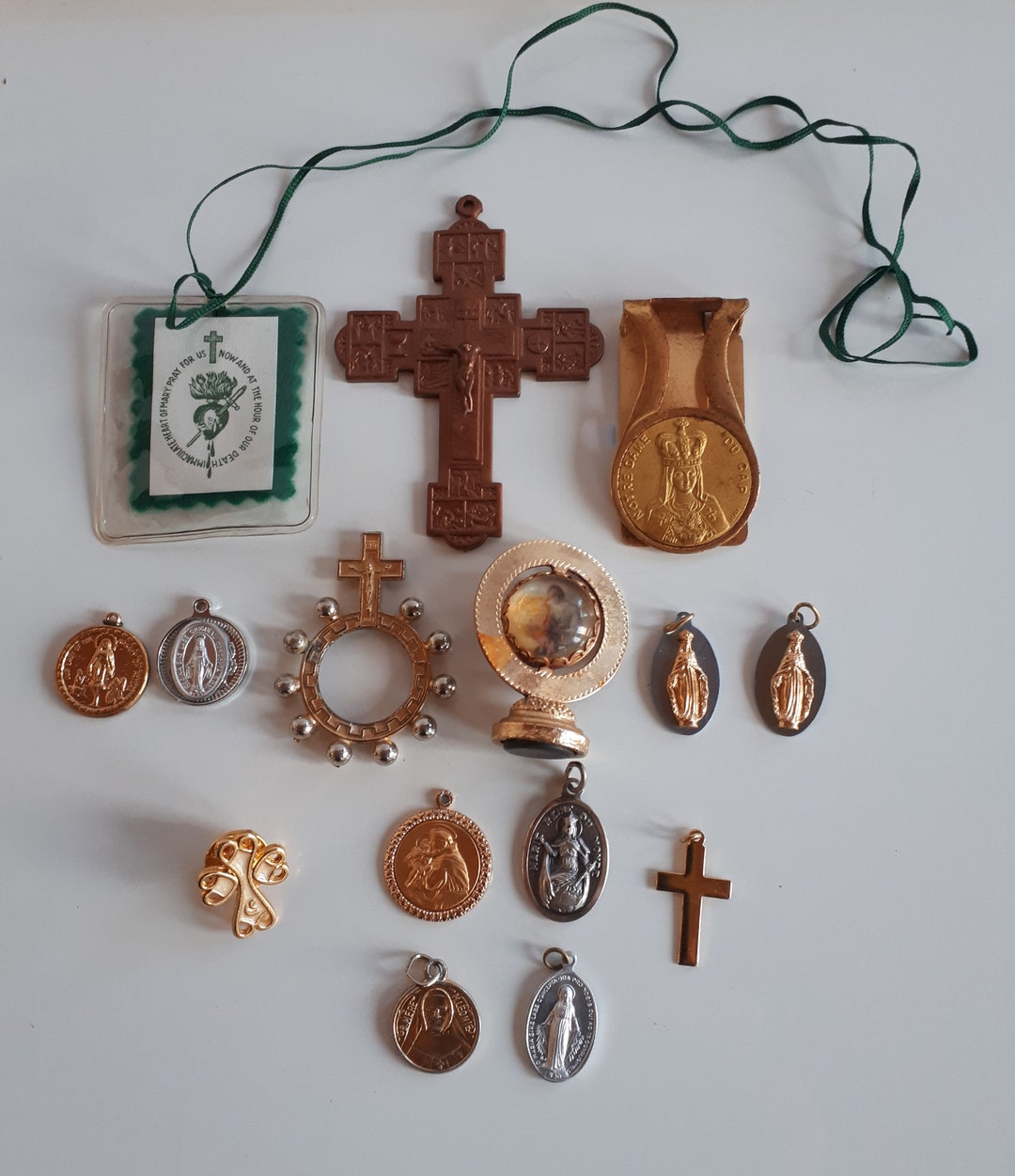 Lot 15 Pcs Vintage Religious Saint Medal Cross Pendant Charm Rosary Pin ...