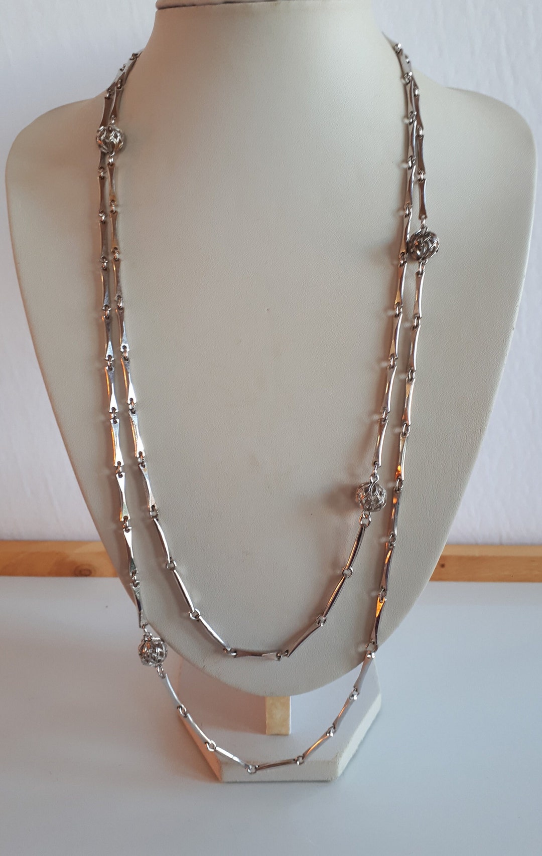 Vintage Very Long Silver Metal Chain Station Necklace - Etsy