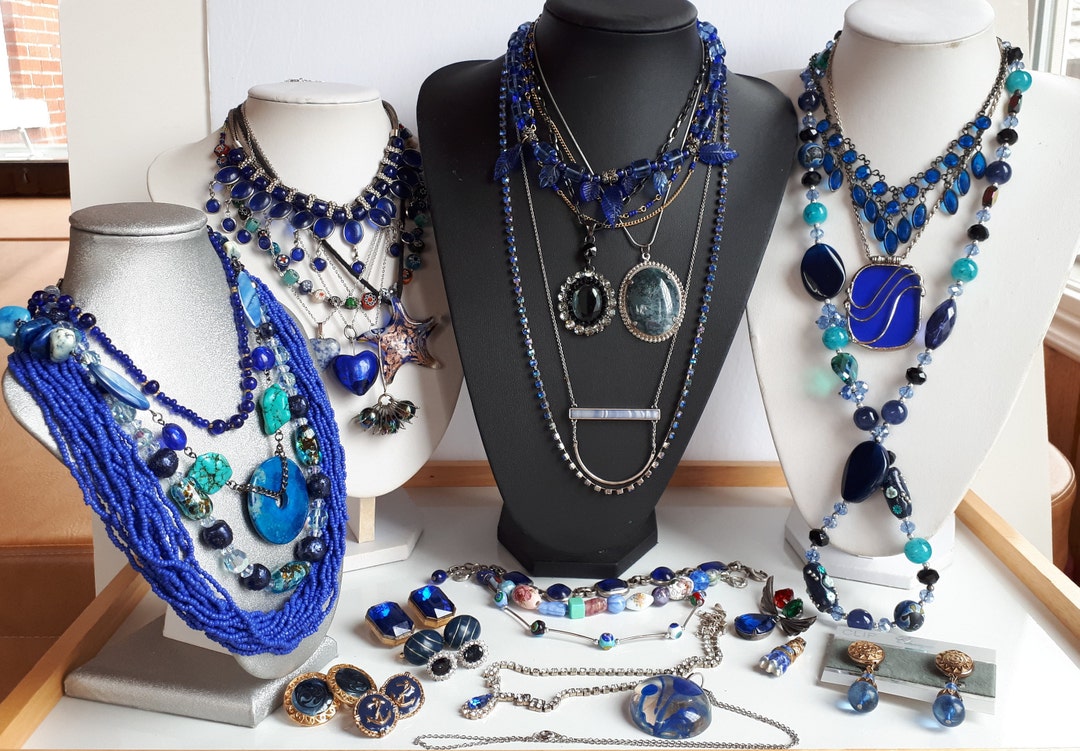 Lot Vintage Bohemian Blue Color Jewelry Necklace Earrings Bracelet ...