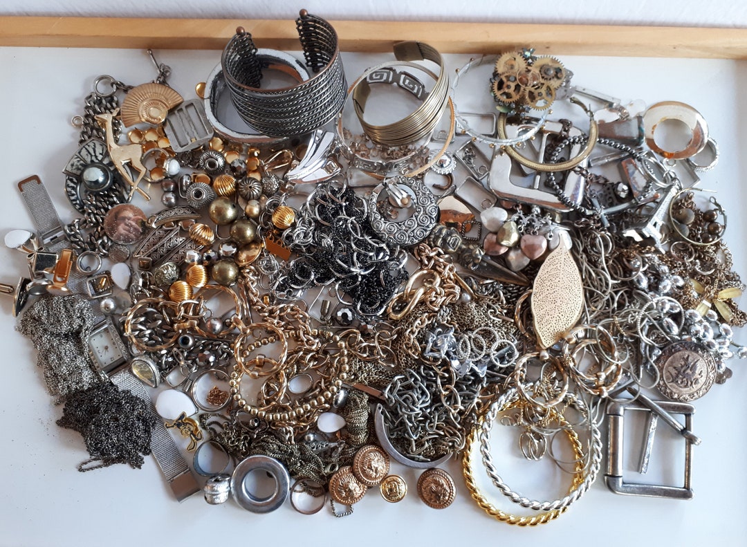 Huge Lot 1.450 Kg 3.19 Lbs Broken Junk Metal Jewelry Chains Accessories ...