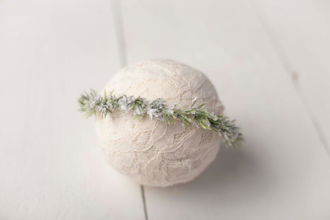 Frosted Greenery Halo Crown Tieback for Newborn and Sitter Baby ...