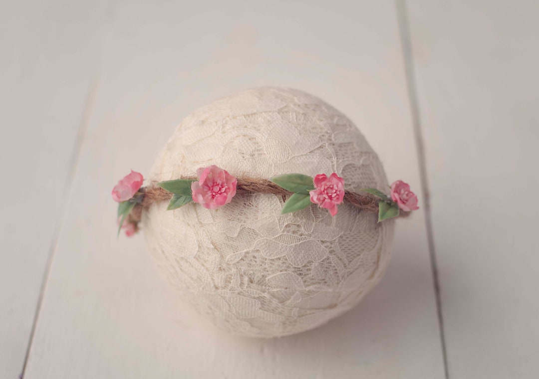 Pink Rosebud Jute Tieback for Newborn Photography Prop - Etsy