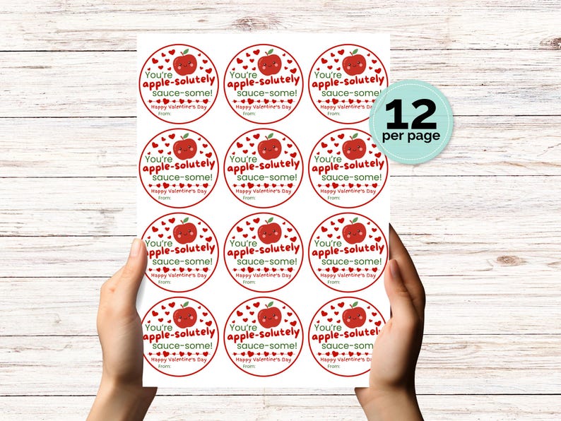 Applesauce Valentine's Day Tag, Non-candy Printable Label for Classroom ...