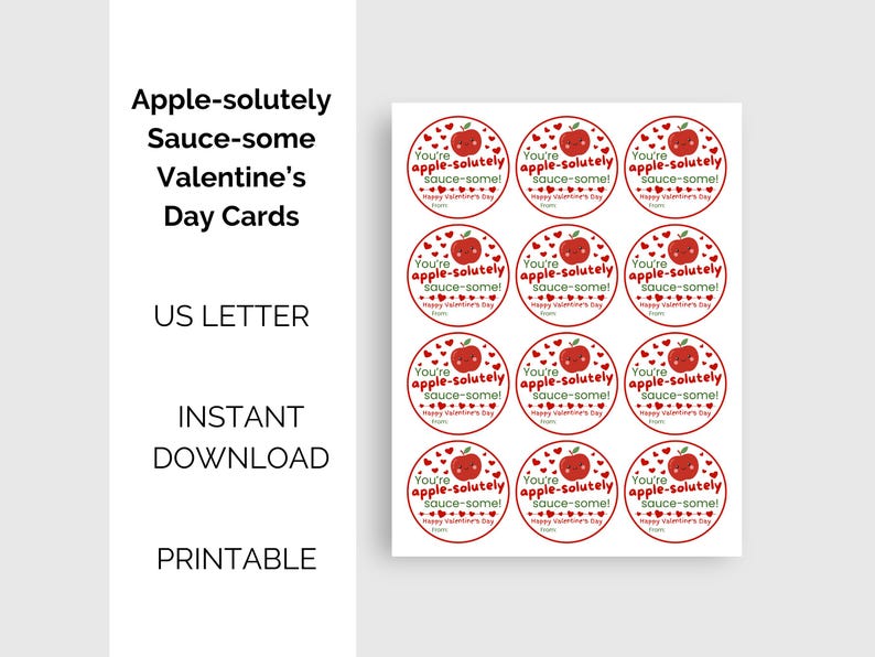 Applesauce Valentine's Day Tag, Non-candy Printable Label for Classroom ...